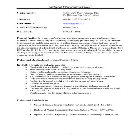 Martin Farrelly_CV_Mining | PDF