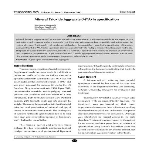 Mineral Trioxide Aggregate (MTA) in apexification | PDF