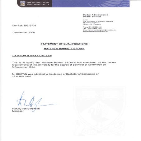 UWA degree confirmation letter | PDF