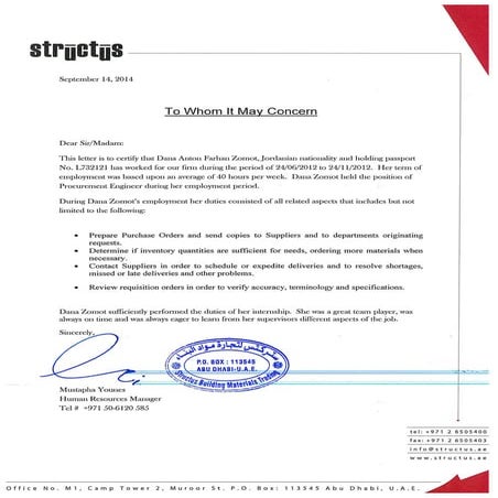 Structus-Dana-Experience Letter-164 | PDF