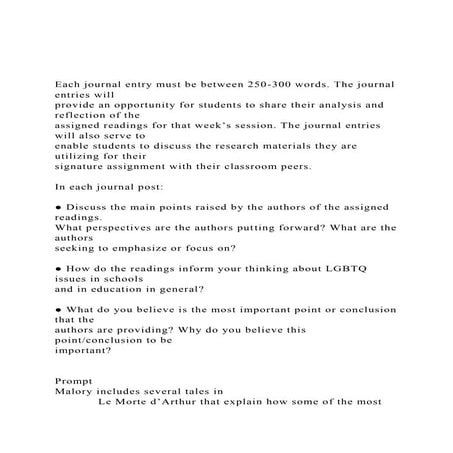 Each journal entry must be between 250-300 words. The journal .docx