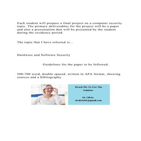 Each student will prepare a final project on a computer security.docx