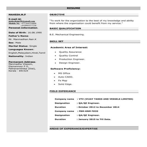 MAHESH CV | PDF