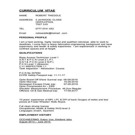 Paul Macleod - NDT Technician & Rope Access CV | PDF