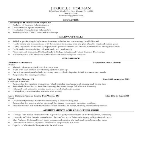 Jerrell Holman Resume 2016 | DOCX | Business | Business and Finance
