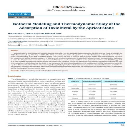 Isotherm Modeling and Thermodynamic Study of the Adsorption of Toxic Metal by the Apricot Stone ...