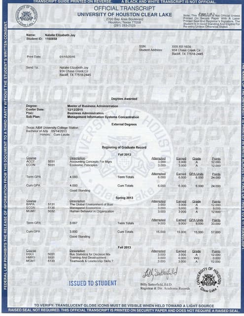 MBA Transcript | PDF