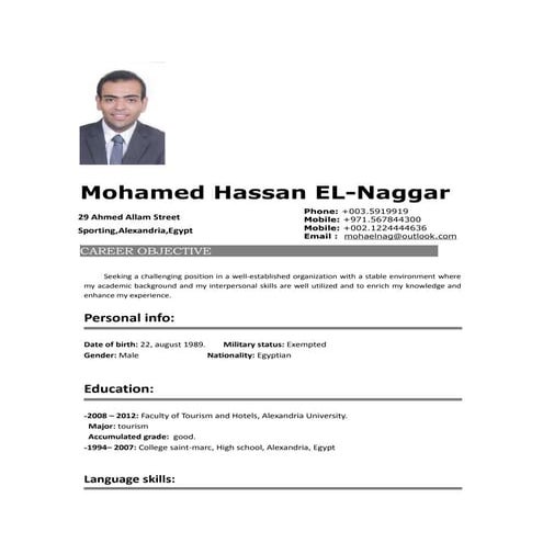 Resume. | PDF | Hotels and Motels | Travel Type