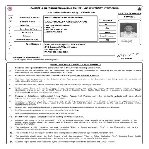 Eamcet halliticket | PDF