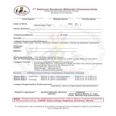 Earist billiard registration form(edited) | PDF