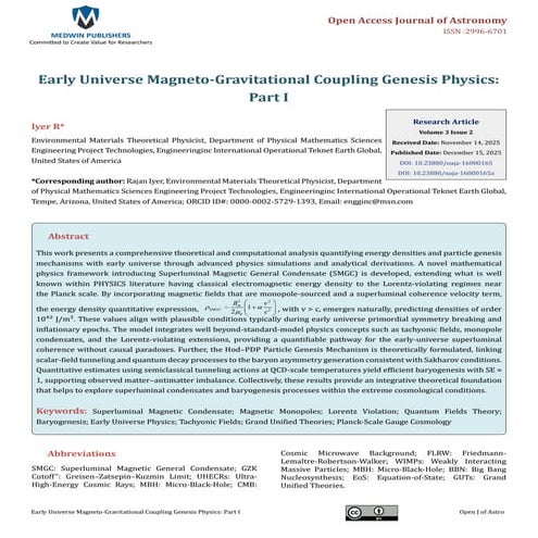 Early Universe Magneto-Gravitational Coupling Genesis Physics: Part I | PDF