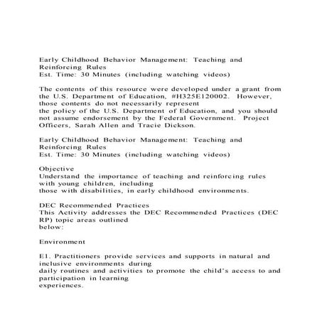 Early Childhood Behavior Management Teaching and Reinforcing | DOCX