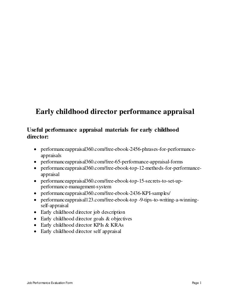 Early Childhood Director Performance Appraisal Early Childhood Director Performance Appraisal