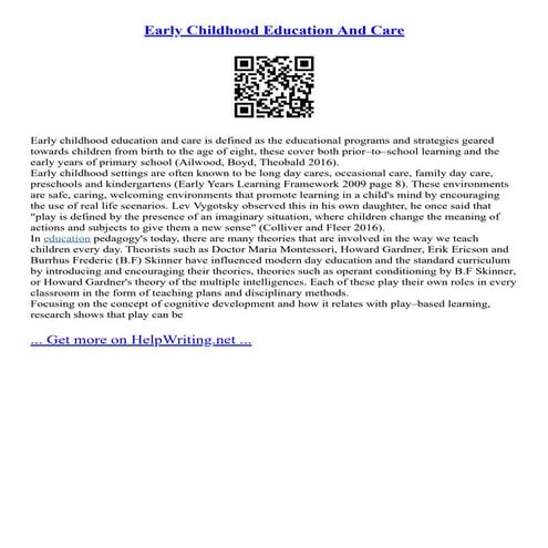 Early Childhood Education And Care | PDF