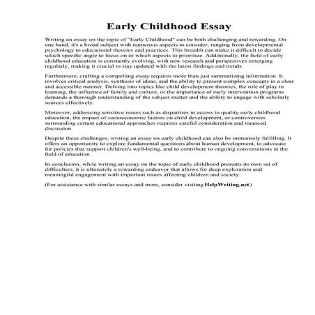 Early Childhood Essay.pdf | Early Childhood Education | Education