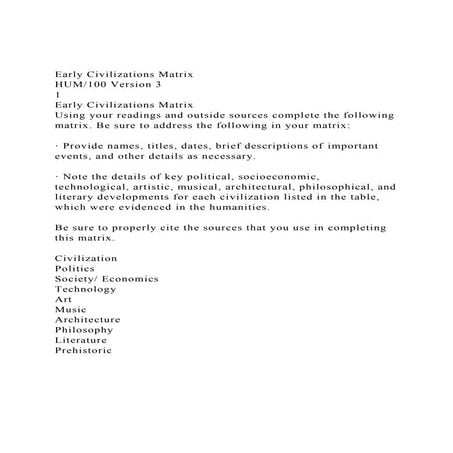 Early Civilizations MatrixHUM100 Version 31Early Civiliza.docx