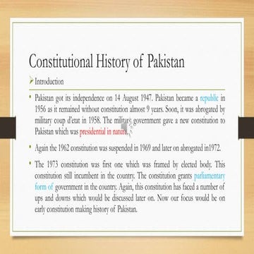 Early constitutional history of Pakistan, !956,1962 and 1973 ...