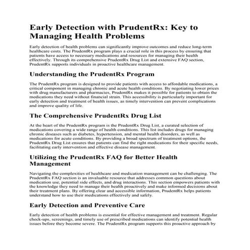 Early Detection with PrudentRx: Key to Managing Health Problems | PDF