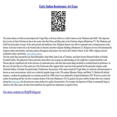 Early Italian Renaissance Art Essay | PPT