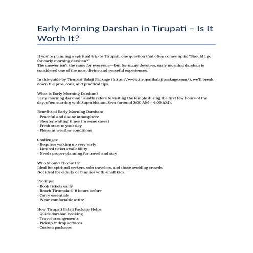 Is Early Morning Darshan in Tirupati Worth It? A Complete Guide | DOCX