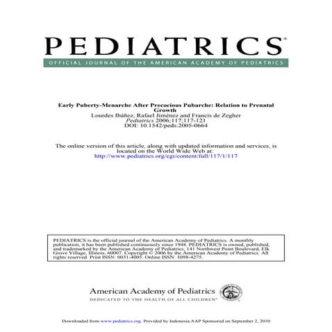 Early puberty menarche after precocious pubarche relation to prenatal ...