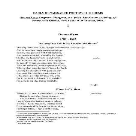 Early renaissance poetry (compiled by Dr Mngadi) | DOCX