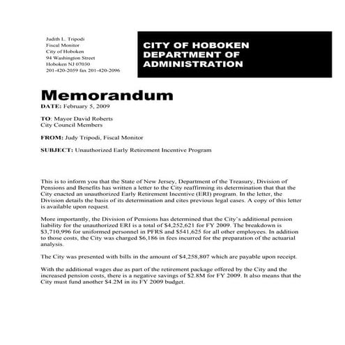 Early Retirement Program Memo 2/5/2009 | PDF