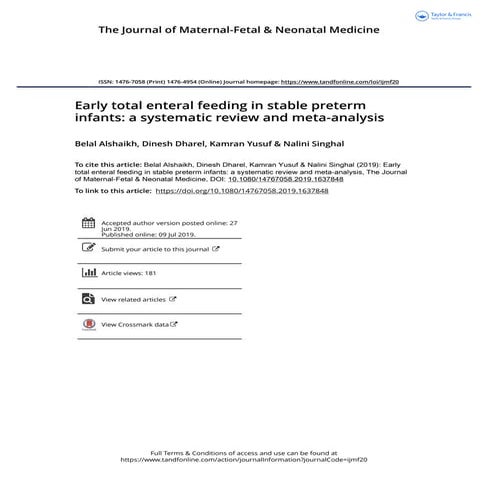 Early total enteral feeding in stable preterm infants a systematic ...