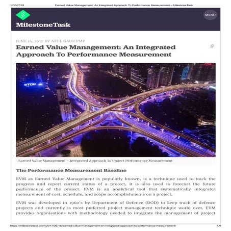 Earned Value Management An Integrated Approach To Performance Measurement | PDF