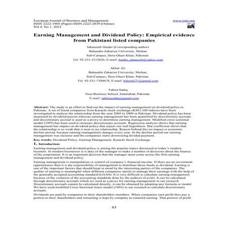 Earning management and dividend policy empirical evidence from ...