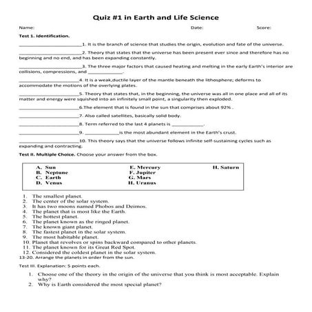 Earth and Life Science Quiz #1.docx | Free Download