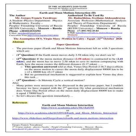Earth and Moon Motions Interaction (II) | PDF