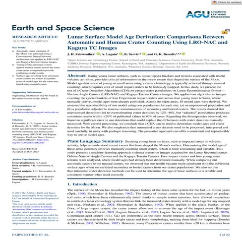 Lunar Surface Model Age Derivation Comparisons Between Automatic And Human Crater Counting
