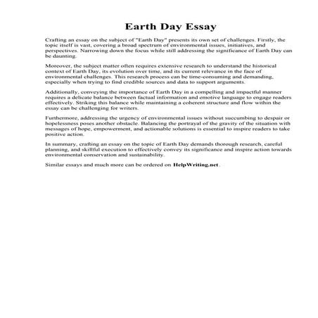 Earth Day Essay. Earth Day Essay Propaganda Oppidan Library | PDF