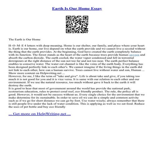 Earth Is Our Home Essay | PDF