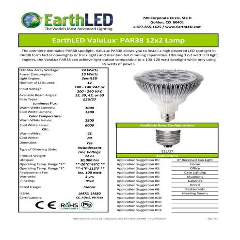 EarthLED ValuLux™ PAR38 12x2 Lamp | PDF