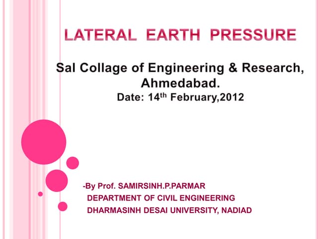 Geotechnical Engineering-II [Lec #23: Rankine Earth Pressure Theory] | PPSX