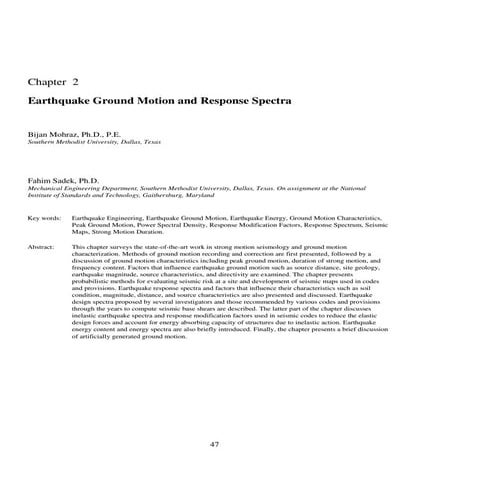 Earthquake ground motion and response spectra (Bijan Mohraz, Fahim Sadek) | PDF