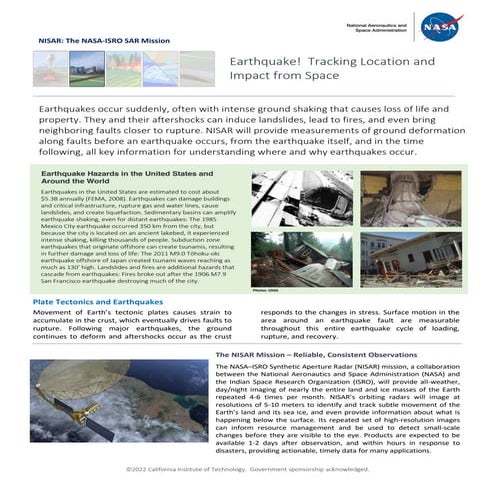 NISAR NASA-ISRO Synthetic Aperture Radar (NISAR) Earthquake! Tracking ...