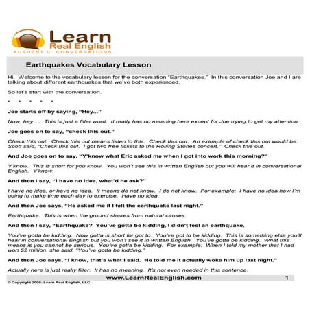 Earthquakes vocabulary | PDF