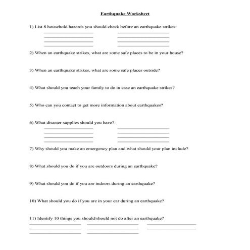 Earthquake worksheet | DOC
