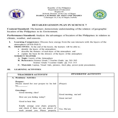 Detailed Lesson Plan - Earth's Atmosphere | DOCX