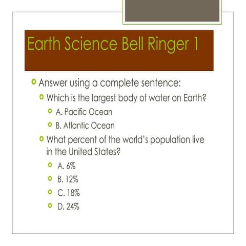Earth science bell ringers week 1 | PPT
