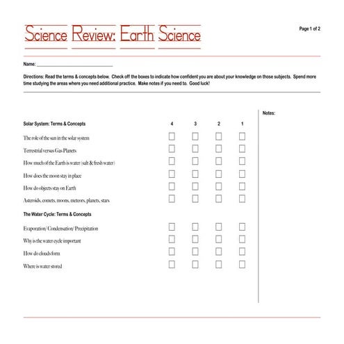 Earth Sciences Review Sheet | PAGES