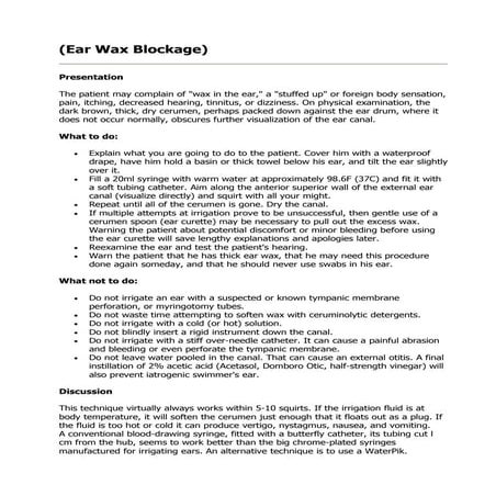 Ear Wax Blockage | PDF