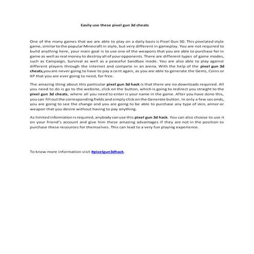 Easily use these pixel gun 3d cheats | DOCX