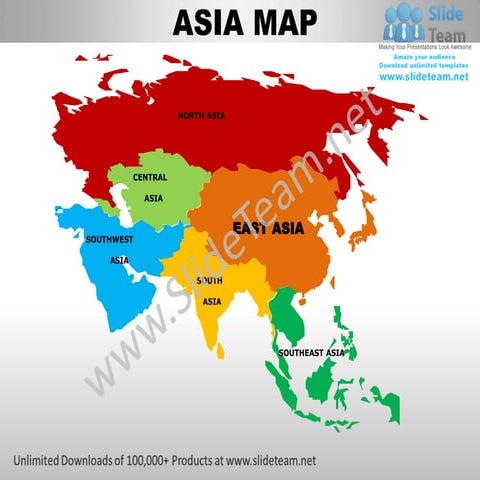 East asia powerpoint editable continent map with countries templates ...