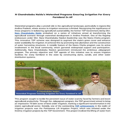 N Chandrababu Naidu’s Watershed Programs Ensuring Irrigation For Every ...
