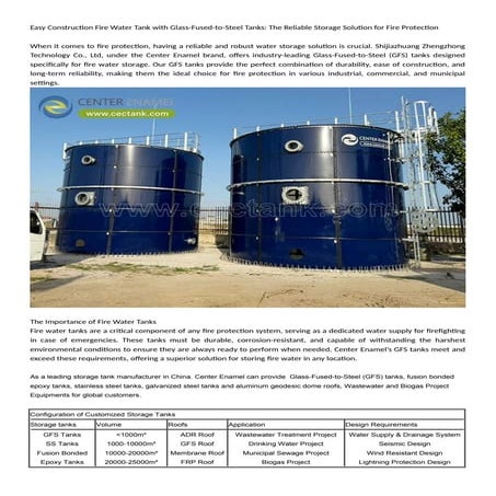 Easy Construction Fire Water Tank with Glass-Fused-to-Steel Tanks The ...