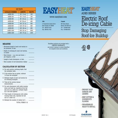 EasyHeat ADKS 1200 Heat Tracing Cable Kit - Brochure | PDF